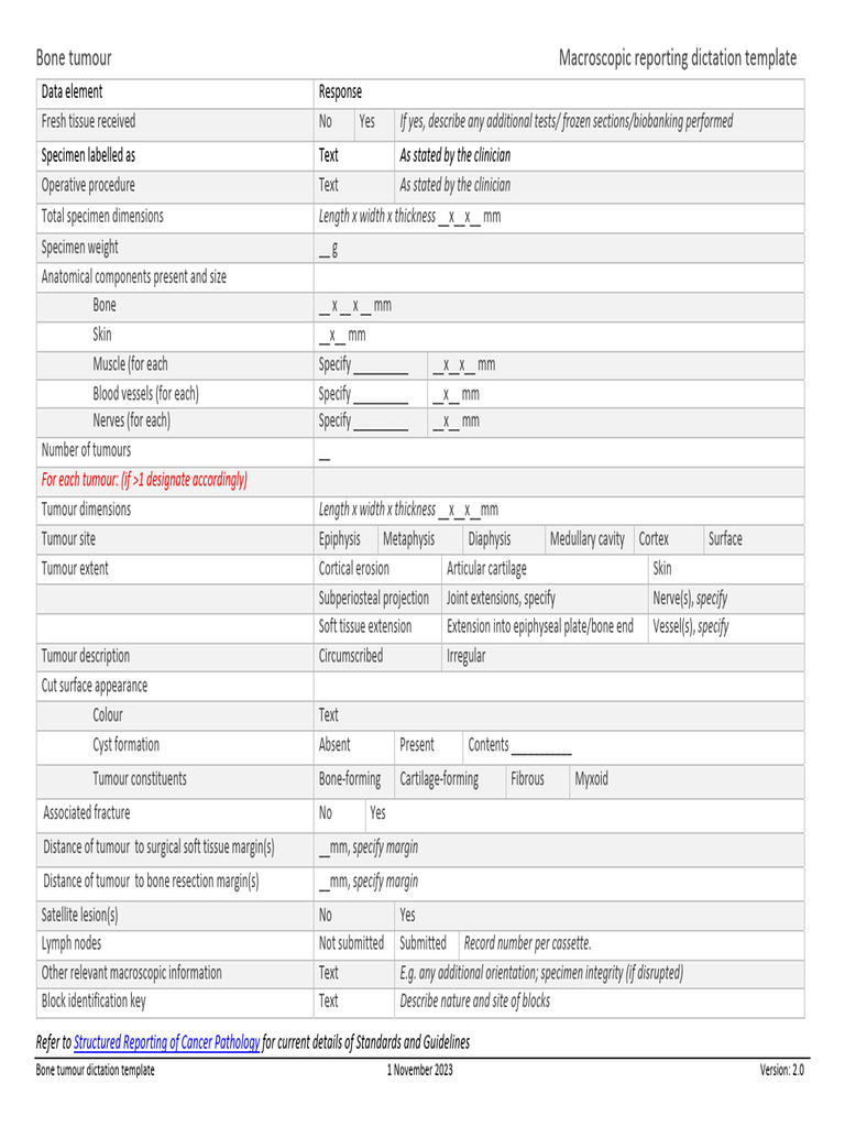 Bone Tumour Dictation Template 2 0 | PDF | Bone | Neoplasms