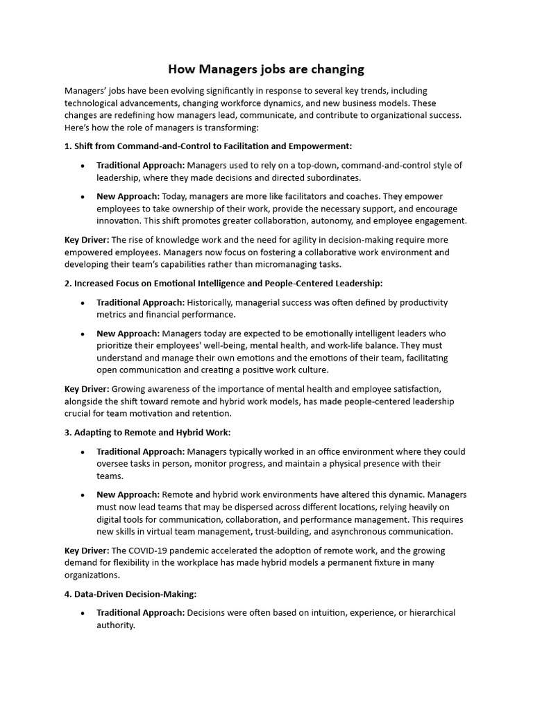 How Mangers Jobs Are Changing | PDF | Leadership | Empowerment