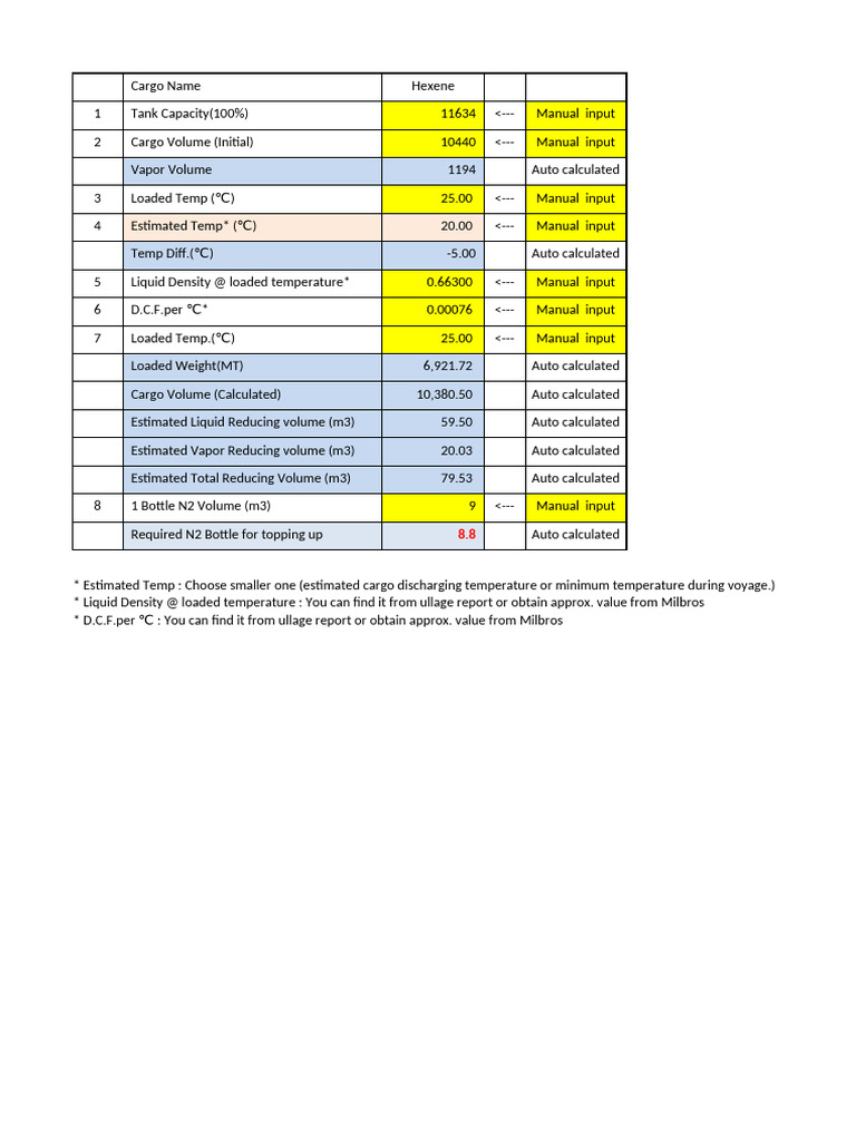 Calculation Sheet for N2 Bottle | PDF