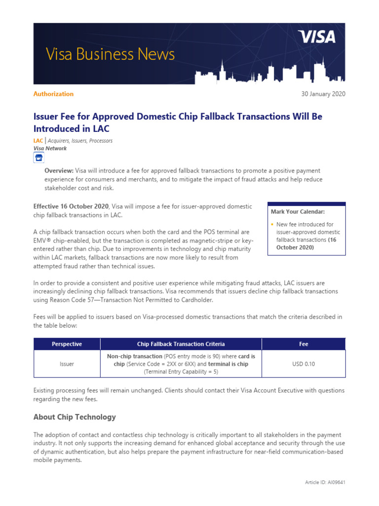 Visa LAC Chip Fallback Fee Introduction | PDF | Emv | Visa Inc.