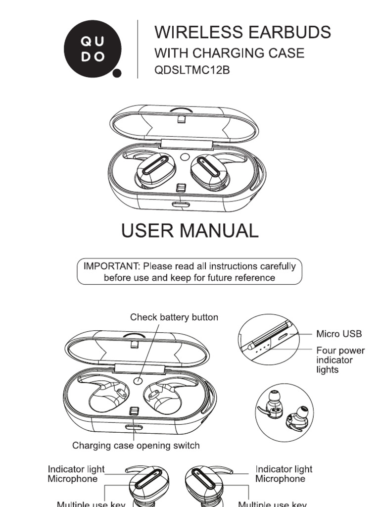 Qudo Wireless Earbuds User Manual | PDF