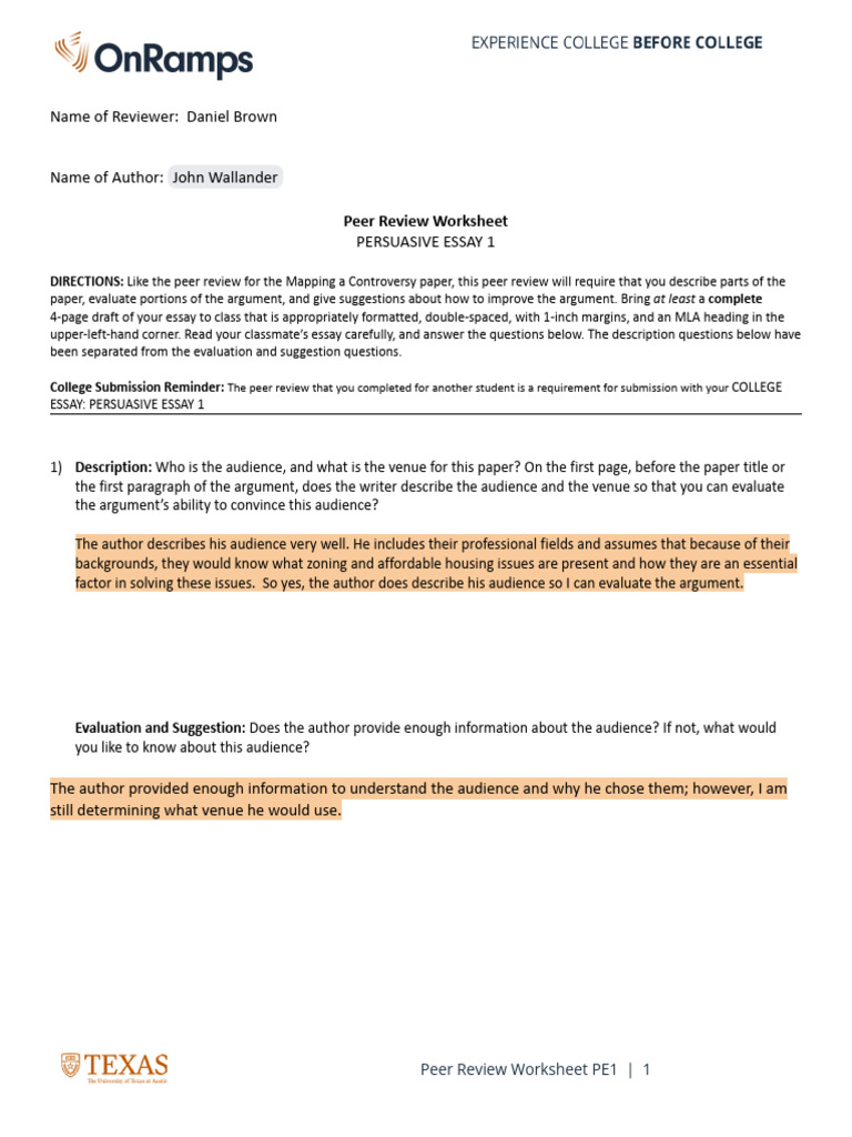 College Peer Review Guide | PDF | Essays | Argument