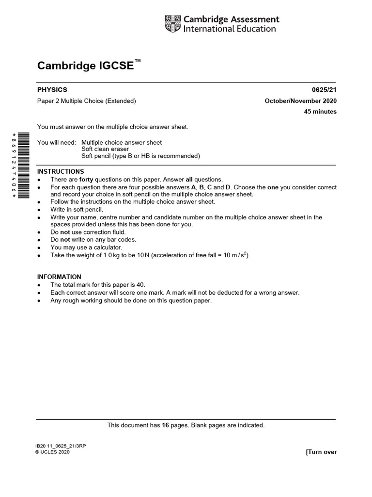 November 2020 (v1) QP - Paper 2 CIE Physics IGCSE | PDF | Atomic ...