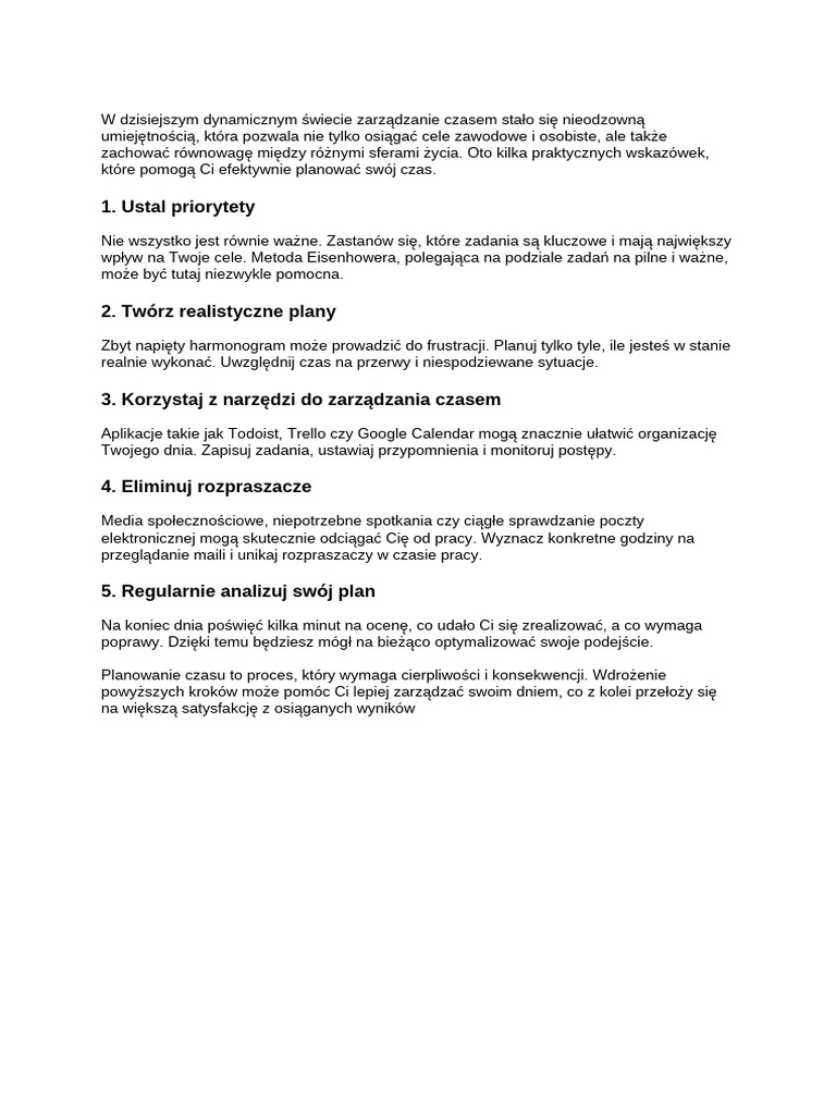 Jak Skutecznie Planować Swój Dzien | PDF
