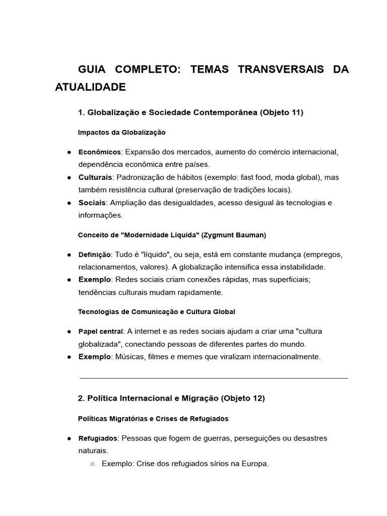 Temas Transversais da Atualidade: Guia Completo | PDF | Globalização ...
