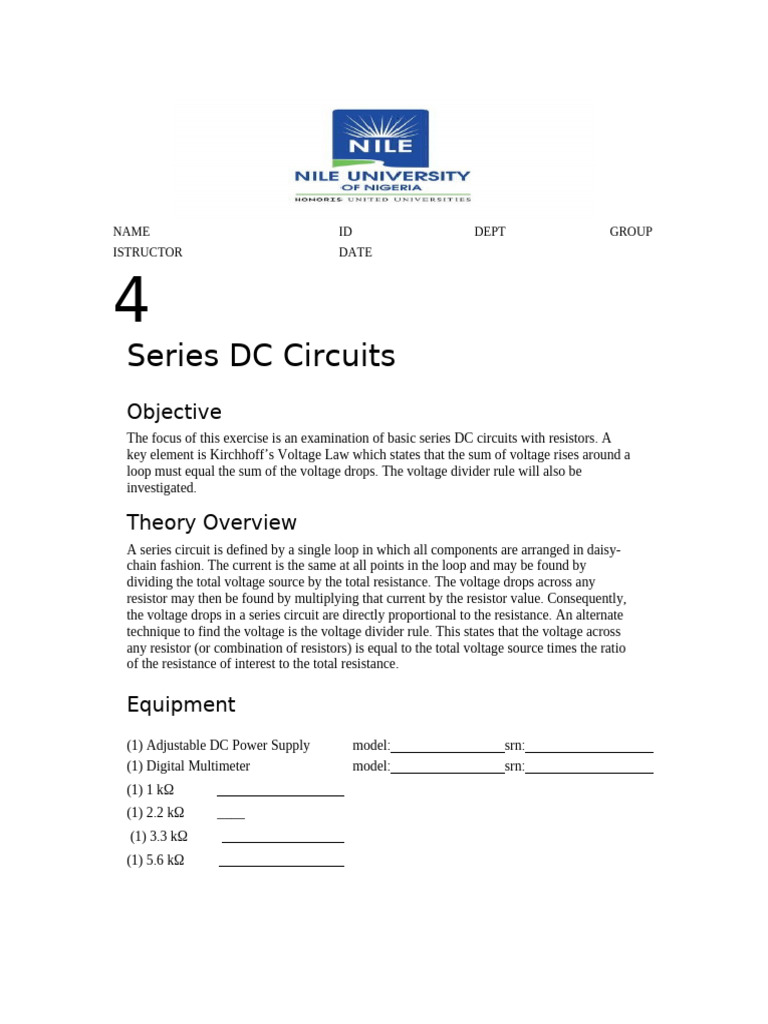 Series and Parallel DC Circuits Lab | PDF | Voltage | Resistor