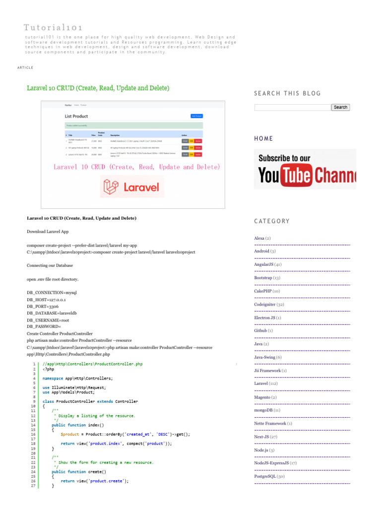 Laravel 10 CRUD (Create, Read, Update and Delete) - Tutorial101 | PDF | Software | World Wide Web