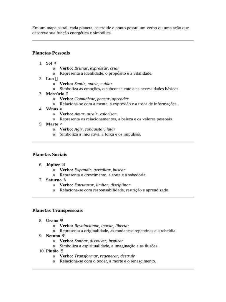 verbos dos planetas | PDF | Planetas | Sistema Solar