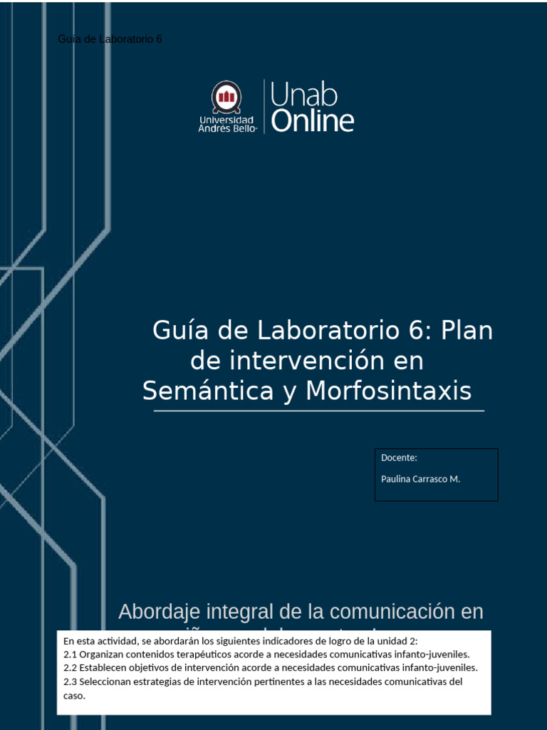 Guia Laboratorio 6. Plan de Intervención S-M | PDF | Aquisición de idioma | Gramática