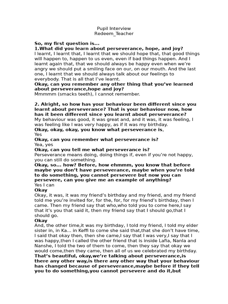 Pupil Interview Redeem - Teacher | PDF