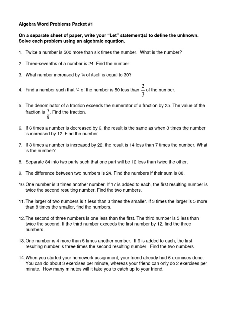 Equations Word Problems | PDF | Numbers | Mathematical Concepts