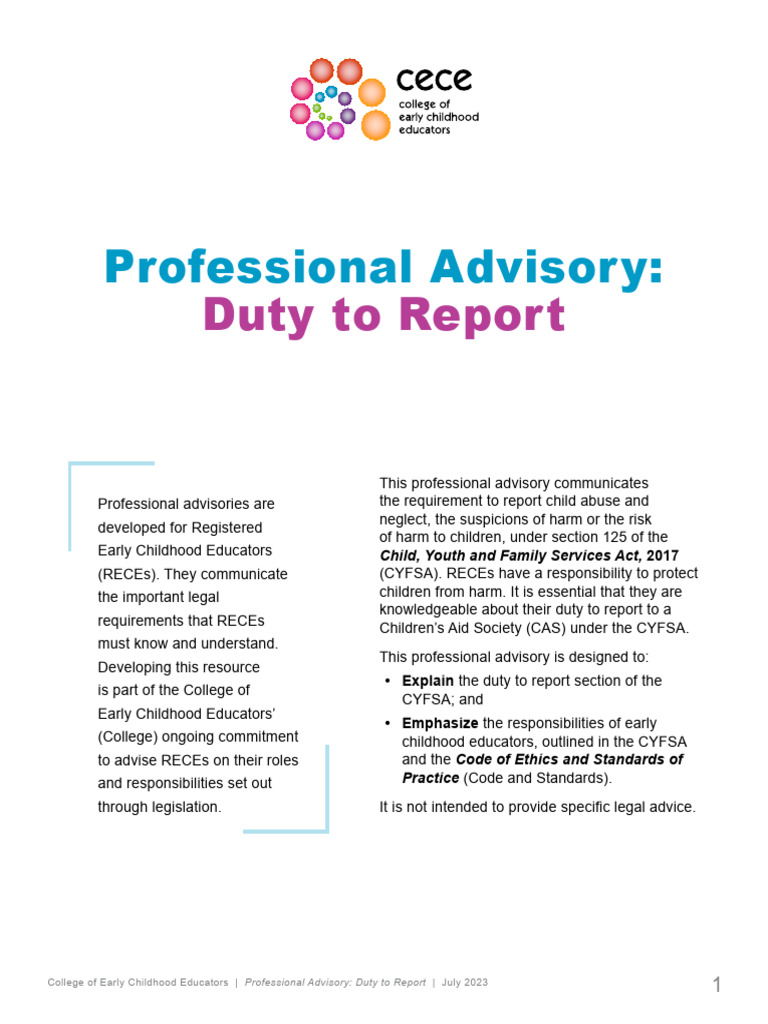 CECE_Professional_Advisory_Duty_to_Report_EN | PDF | Child Neglect ...