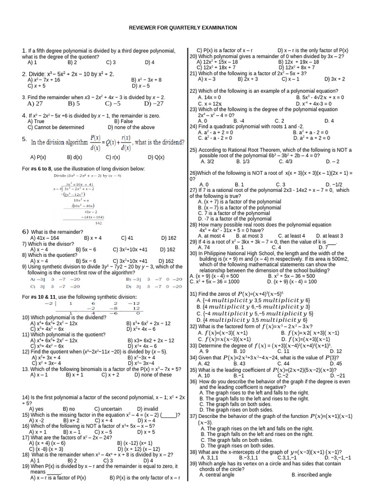 gr10-REVIEWER-2nd | PDF | Factorization | Polynomial