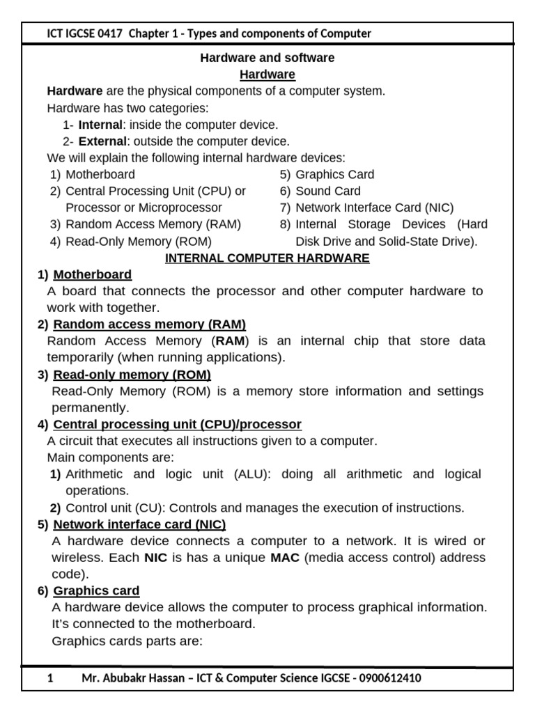 Chapter 1 - Types and components of computer systems | PDF | Random Access Memory | Computer ...
