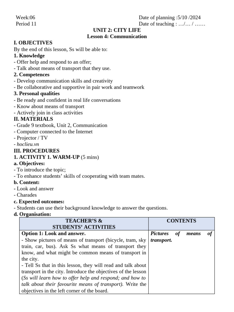 Anh 9 tuan 6 | PDF | Teachers | Vocabulary