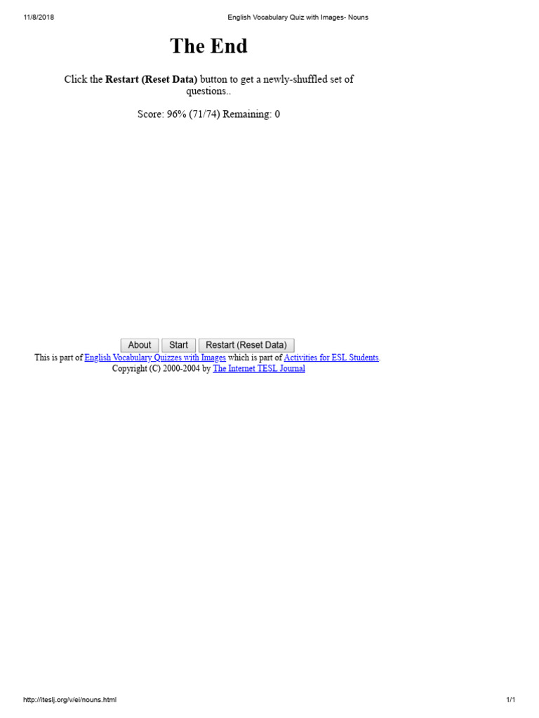 English Vocabulary Quiz With Images - Nouns | PDF