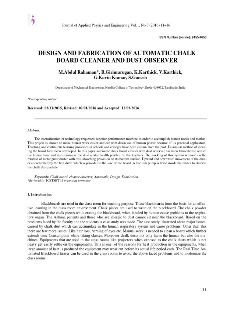 Design and Fabrication of Automatic Chal | PDF | Dust | Chalk