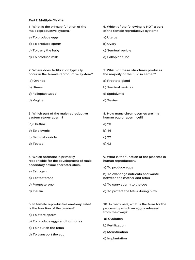 Reproductive System Quiz | PDF | Fertilisation | Reproductive System