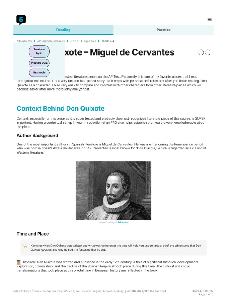 AP Spanish Literature 2024 - 3.4 Don Quixote - Miguel de Cervantes ...