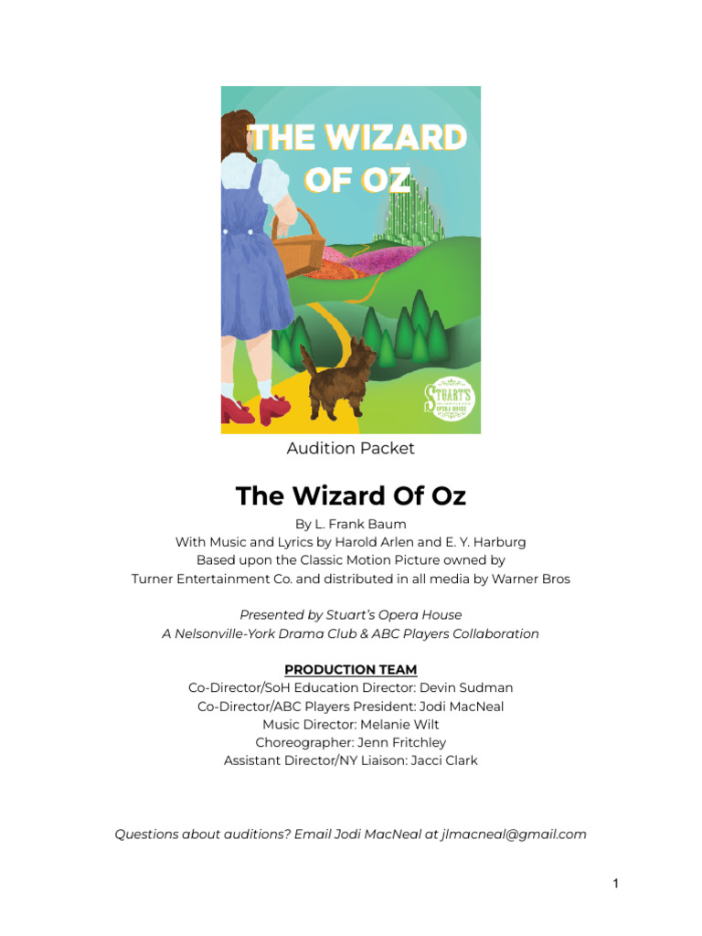 Wizard of Oz Audition Packet | PDF | Aunt Em | Uncle Henry (Oz)