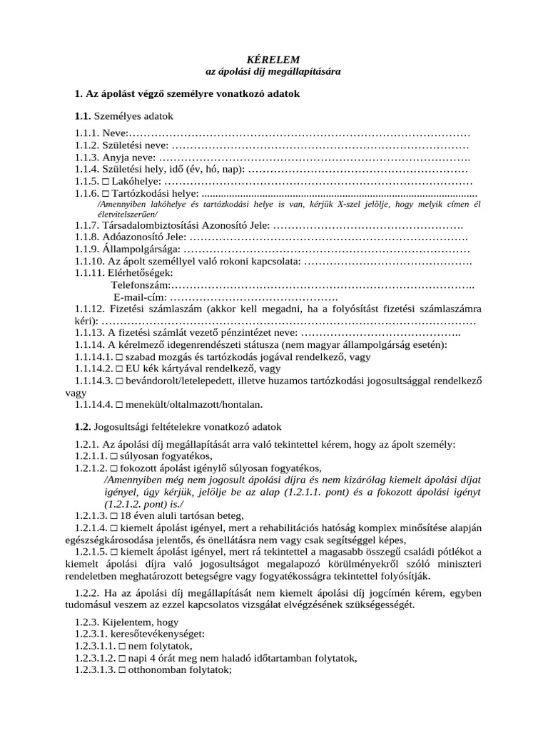 Ápolási Díj Iránti Kérelem - 2024aug | PDF