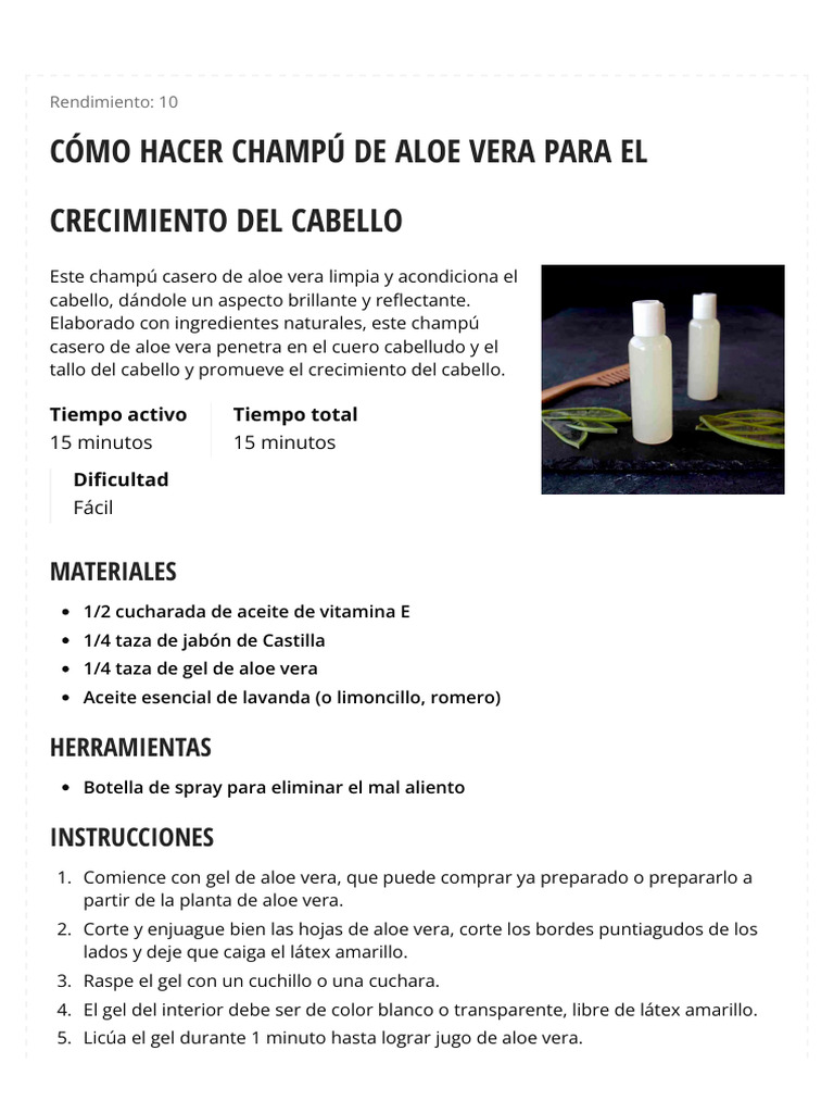 Champú Casero de Aloe Vera para Crecimiento | PDF