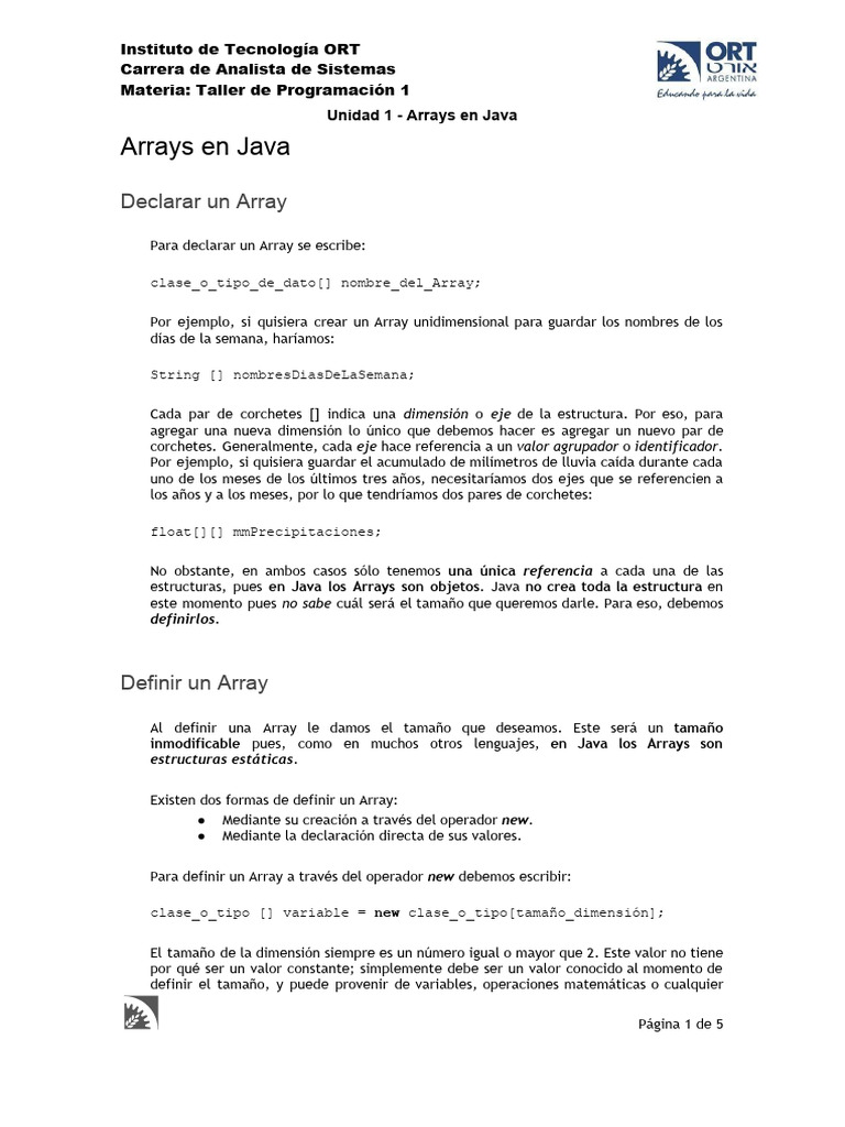 TPROG1-U1-L2-Arrays en Java (print) | PDF | Java (lenguaje de programación) | Ingeniería de software