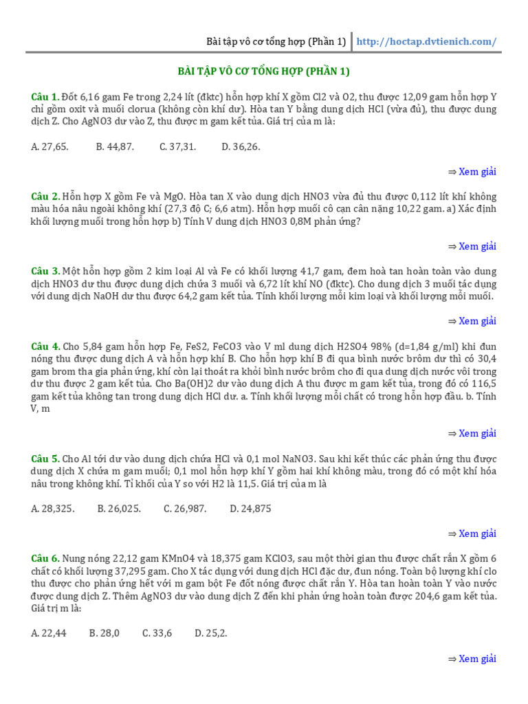 Bai Tap Vo Co Tong Hop Phan 1 | PDF