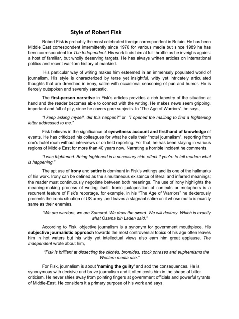 Style of Robert Fisk | PDF | Irony