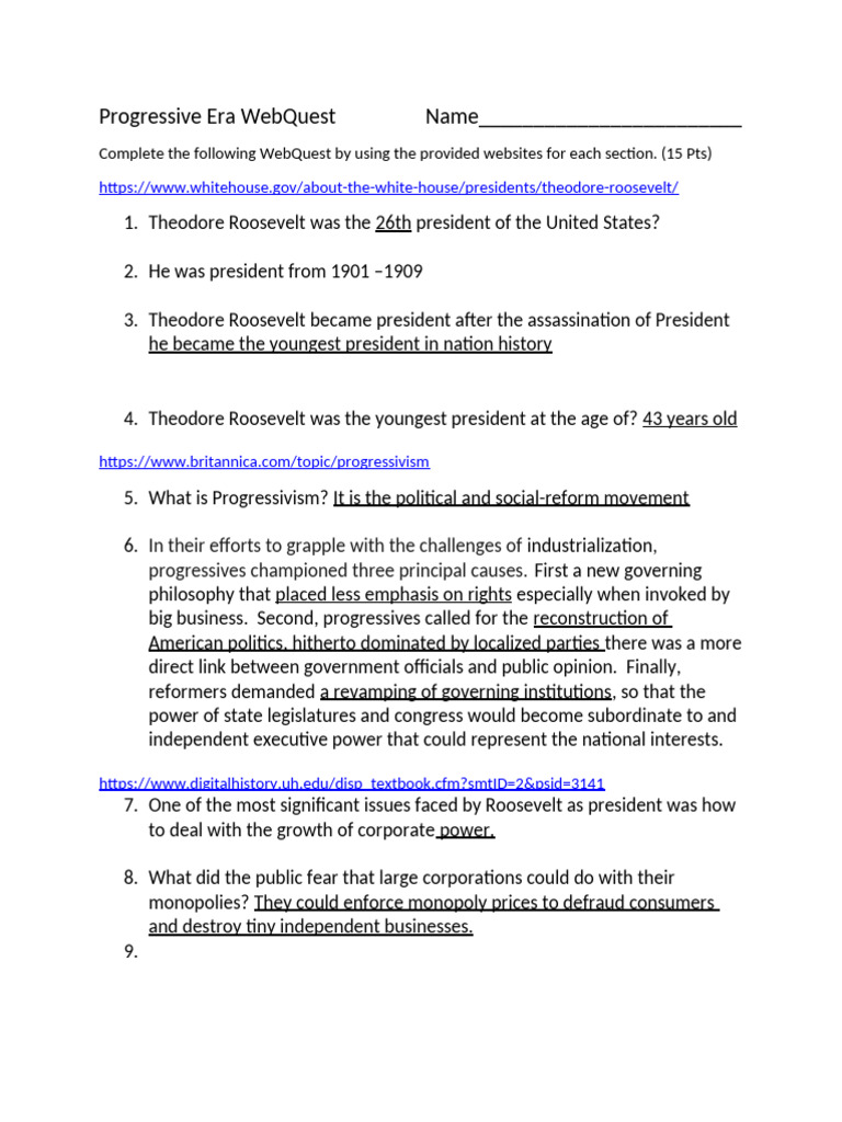 05_Unit 4 Progressive Era Webquest (1) | PDF | Progressivism In The ...
