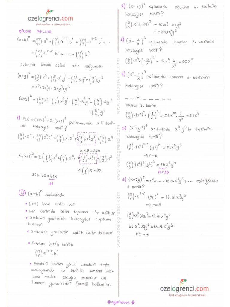 Binom Açılımı Ders Notları | PDF