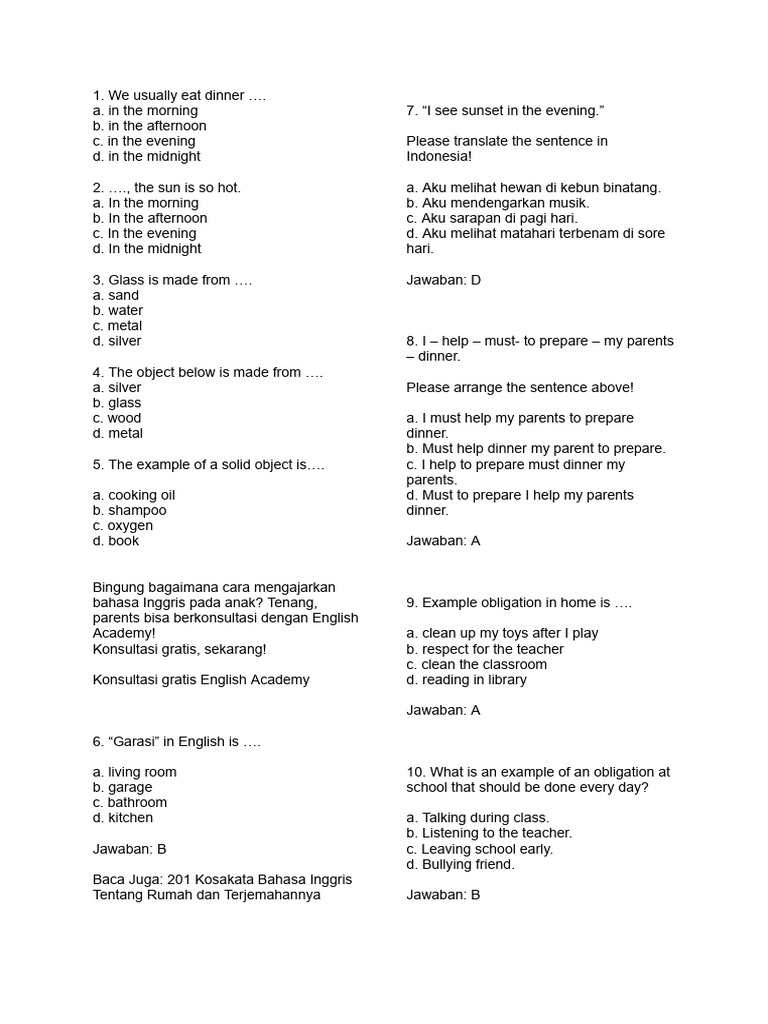 Soal B. Inggris Kls 3 | PDF