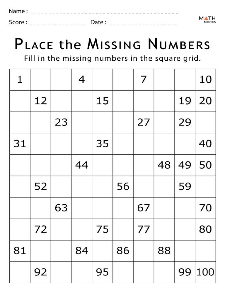 Number Square Missing Numbers | PDF