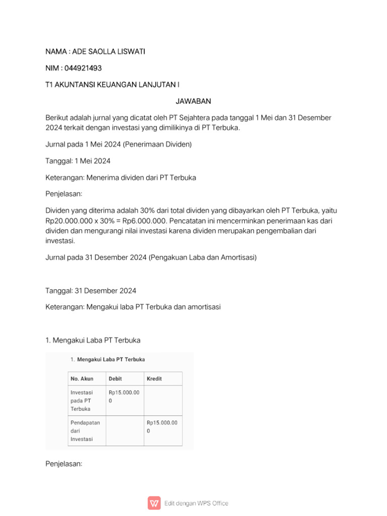 Jurnal Investasi dan Goodwill Akuntansi | PDF