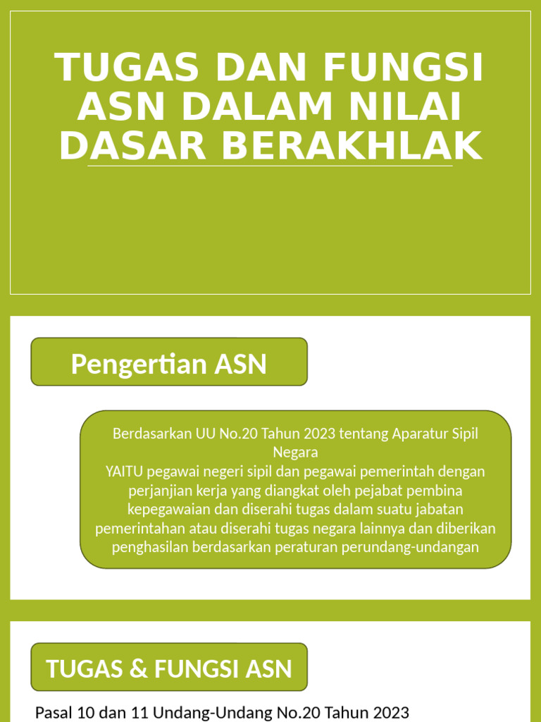 Tugas Dan Fungsi Asn Dalam Nilai Dasar Berakhlak | PDF