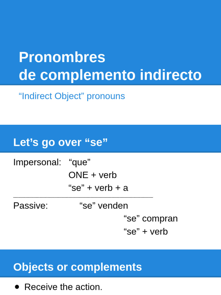 Span 111 Pronombres de Complemento Indirecto (1) | PDF