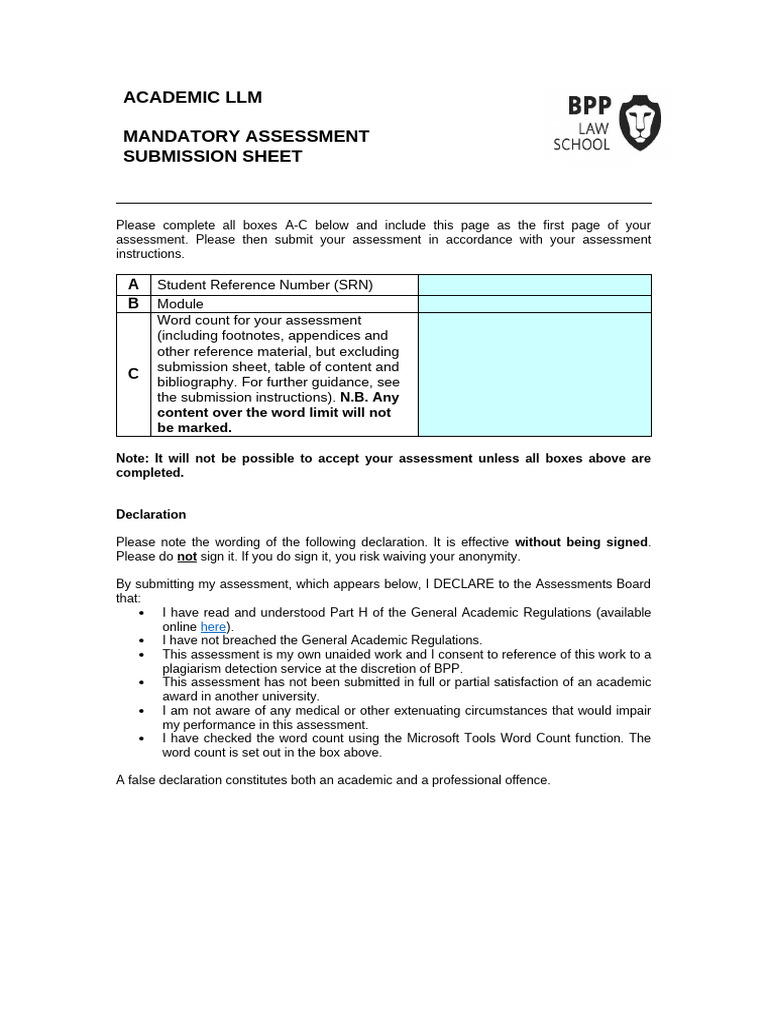 Academic LLM Mandatory Assessment Submission Sheet FINAL-1 | PDF