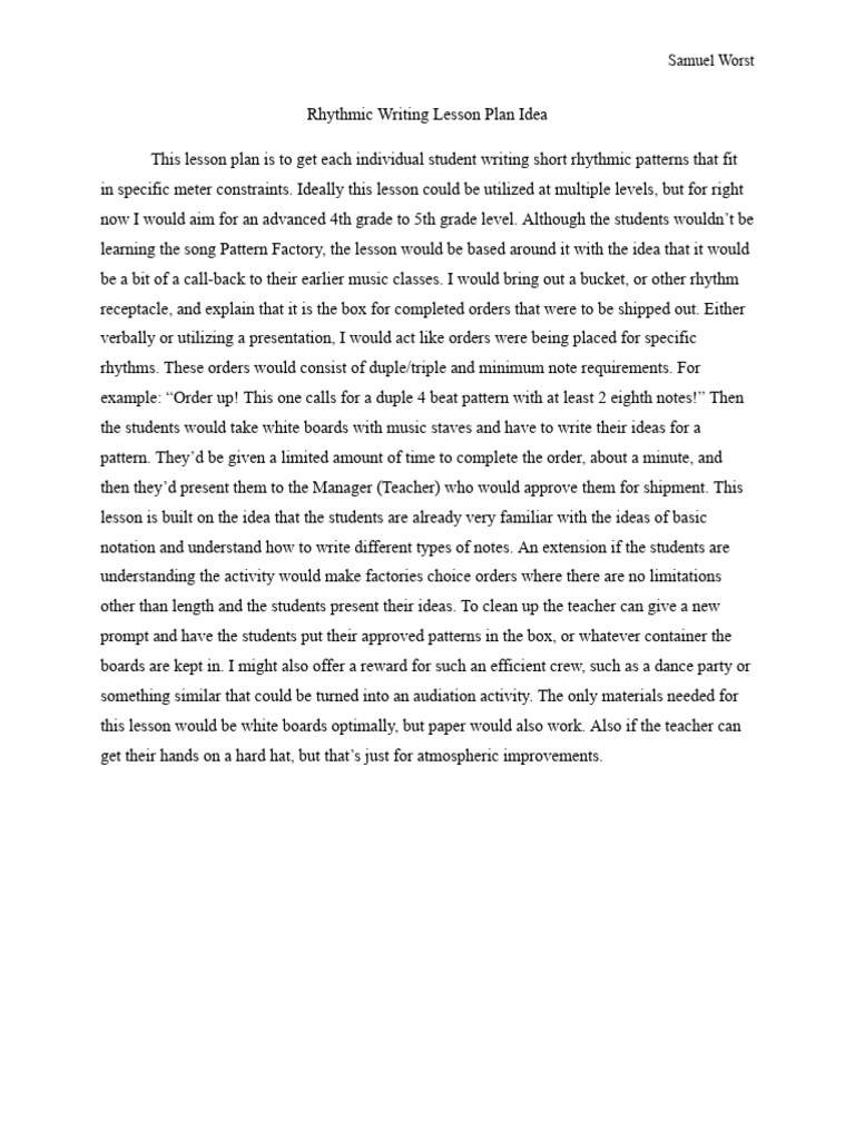 Rhythmic Writing Lesson Plan (Idea) | PDF