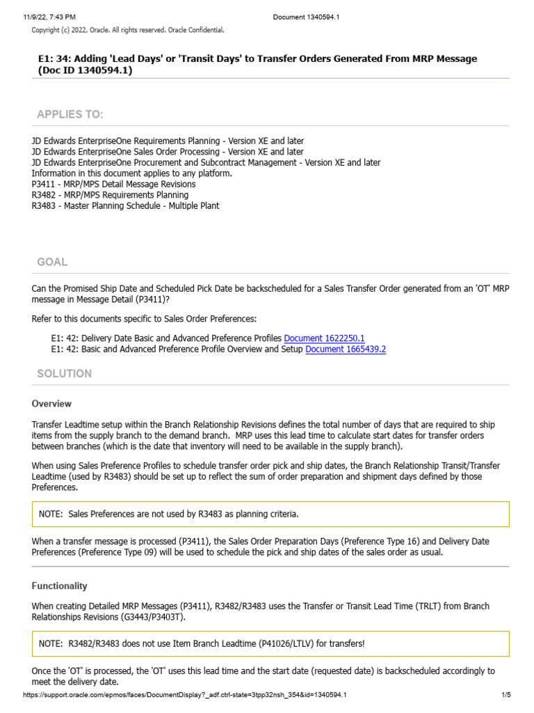 Configure Lead Days for JD Edwards MRP | PDF