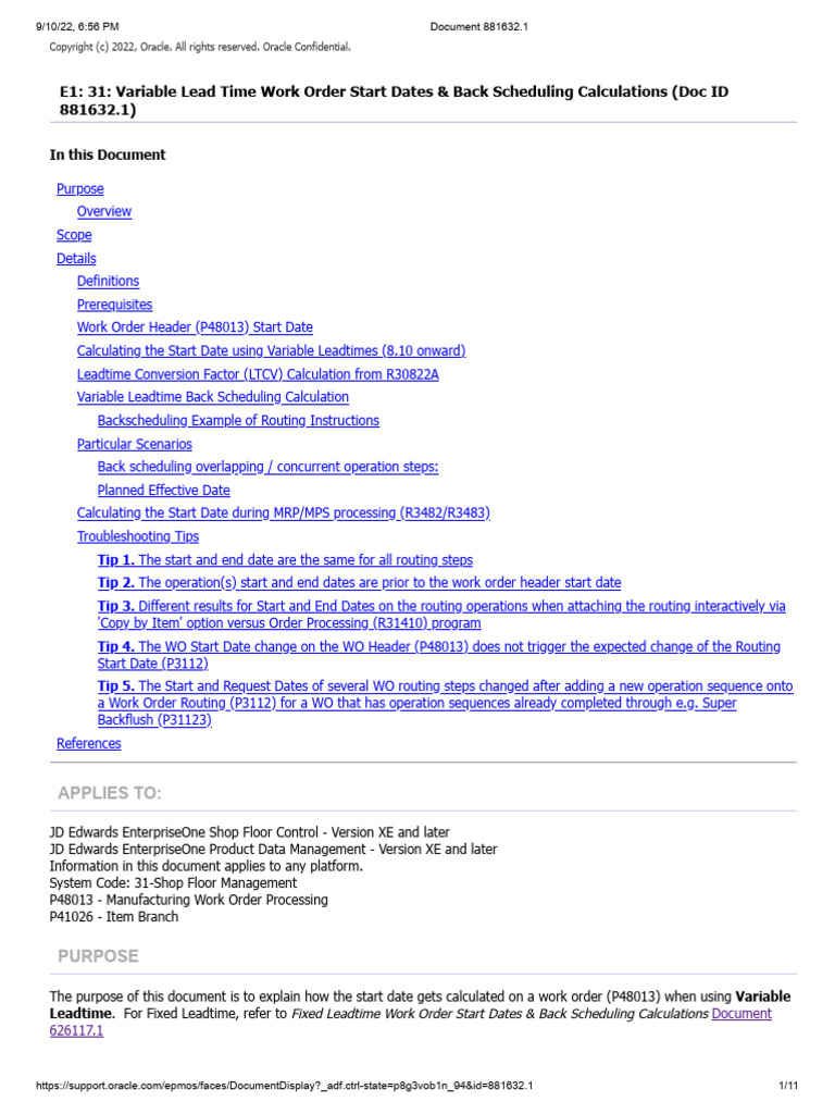 Variable Lead Time Work Order Start Dates & Back Scheduling ...