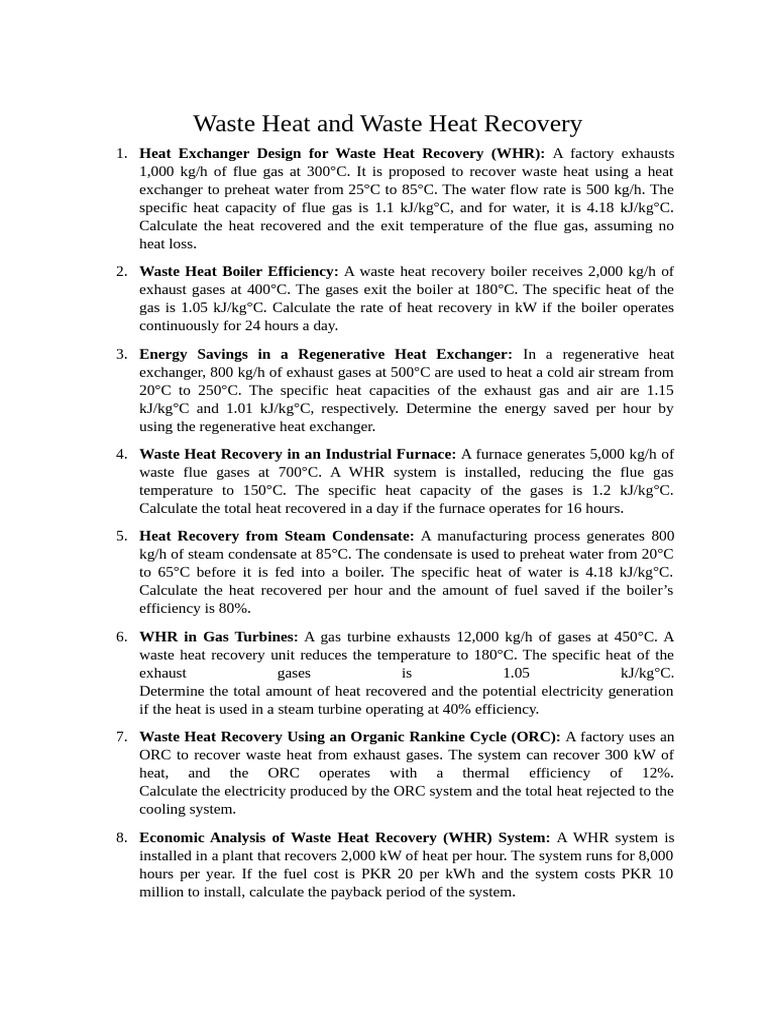 Waste Heat Recovery System Calculations | PDF | Boiler | Heat Transfer