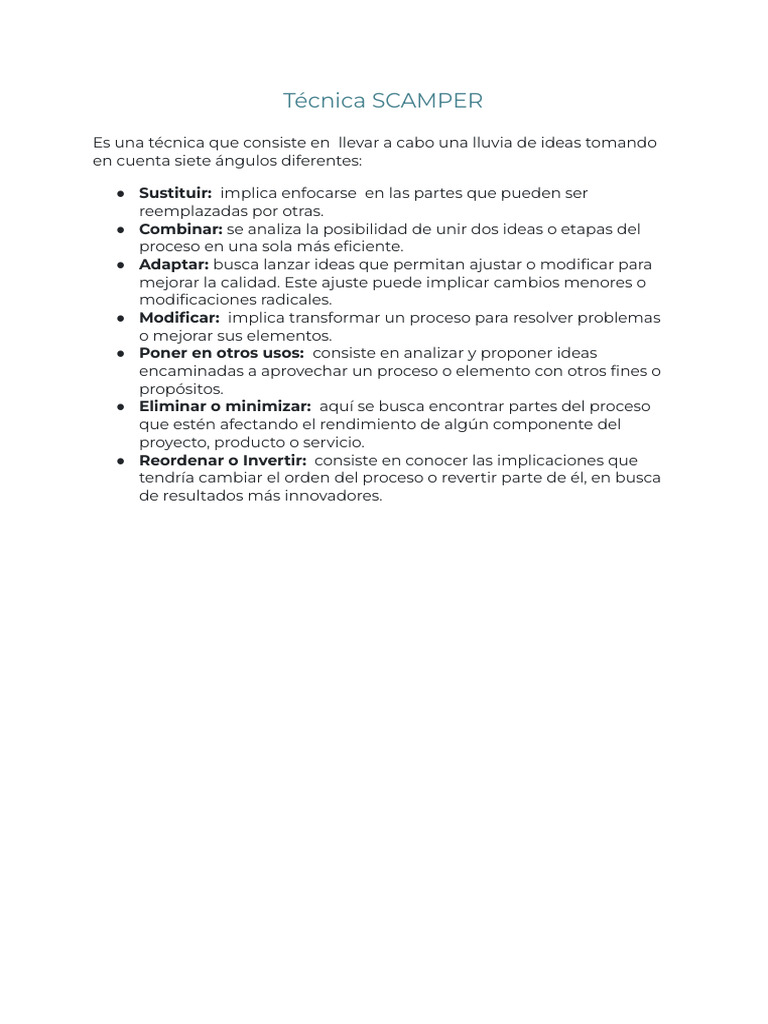 Técnica SCAMPER para Innovación | PDF
