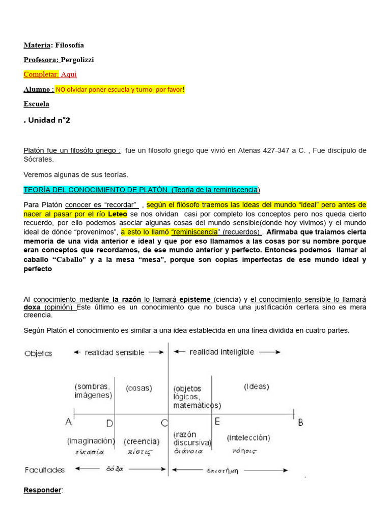 Template - 5 - Teor-A Del Conocimiento de Plat-N Ulttt | PDF | Platón | Conocimiento