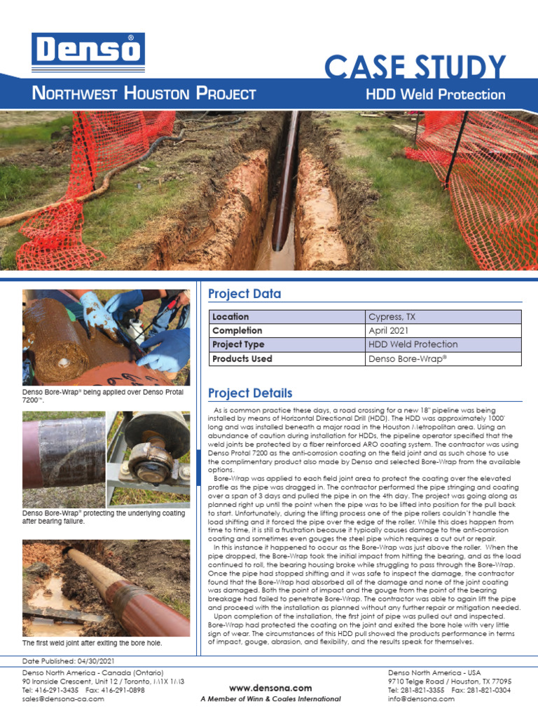 Denso Case History Bore Wrap Northwest Houston April 2021 Pdf Hard