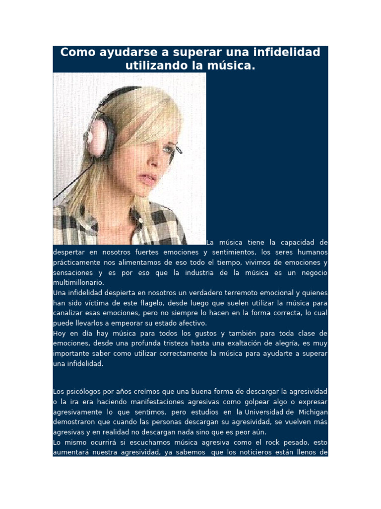 Como ayudarse a superar una infidelidad utilizando la música | PDF ...