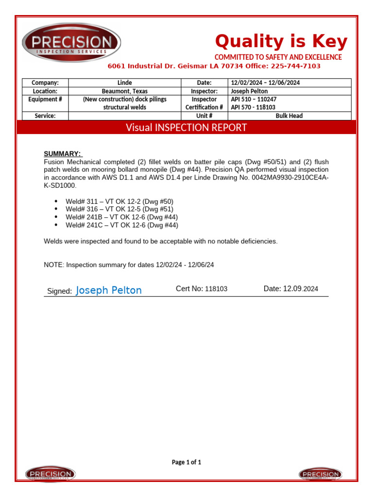 Beaumont Weld Inspection Report | PDF