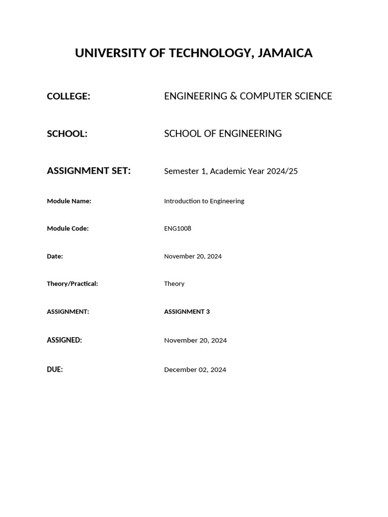 Introduction To Engineering Assignment 3 SEM 1 2024-5 | PDF | Force ...