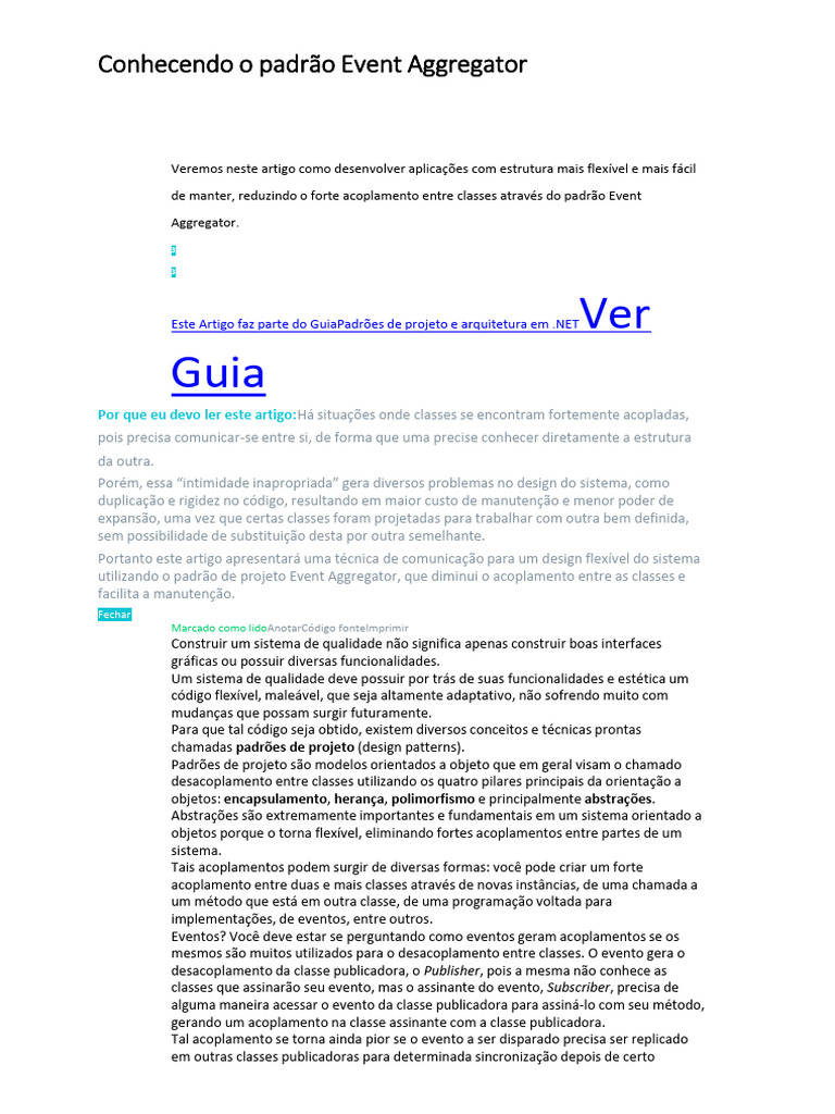 Conhecendo o padrão Event Aggregator | PDF | Classe (programação de ...