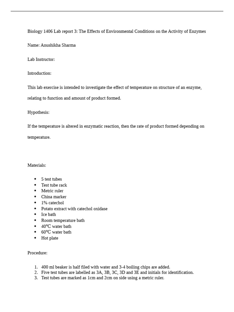 Biology 1406 Lab Report 3 | PDF | Water | Temperature