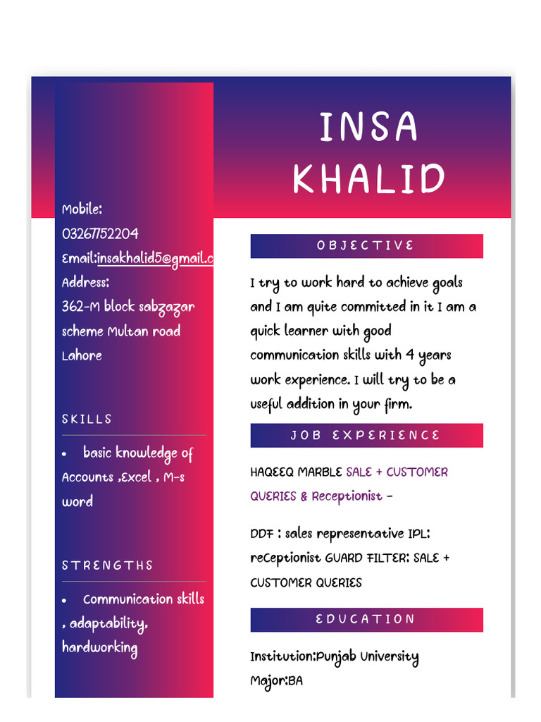 INSA KHALID - Resume Overview | PDF